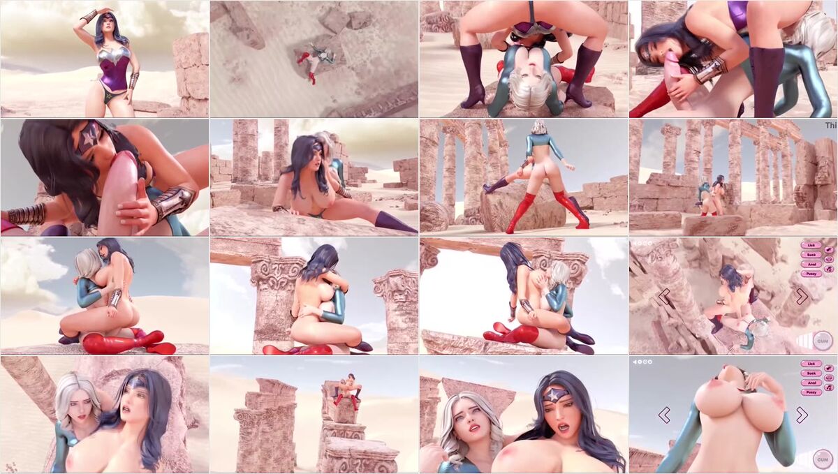 Superwoman with big dick and tits fucked Wonder Woman and cu