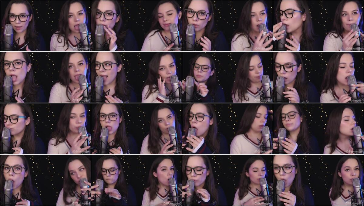 ASMR Honeygirl - Two girlfriends lick ears! One is shy, the othe