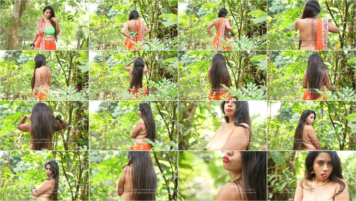 Ahona Rehman in Orange Saree Removing Green Blouse & Pressing Bo