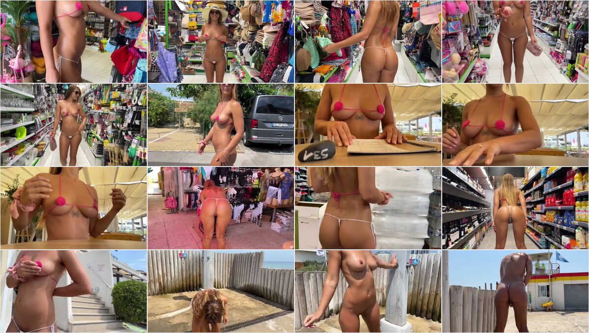 Rocky -Tiny Bikini Around Town Exhibitionist - Bralessforever Bi